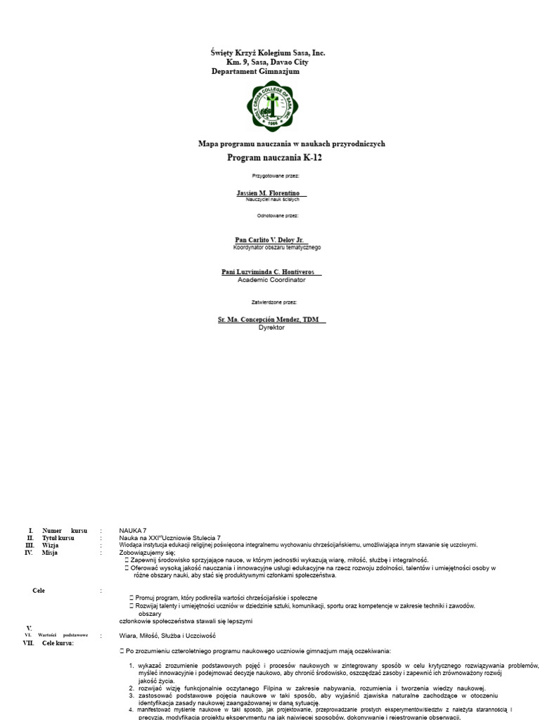 Mapa Programu Nauczania Klasa 7 Pierwszy Kwartał | PDF