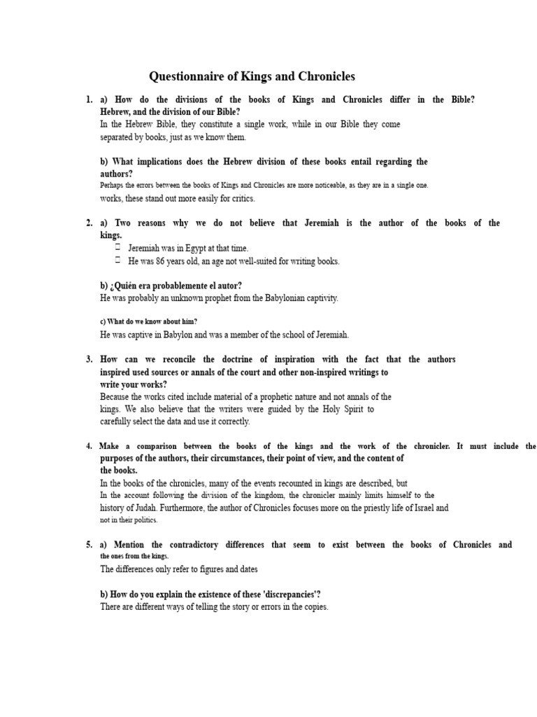 Questionnaire 2 of Historical | PDF | Bible | Jeremiah