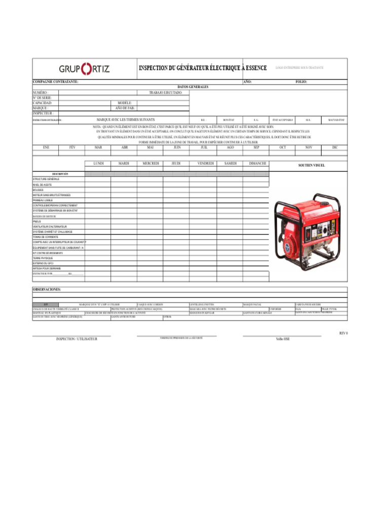 Liste de Contrôle Générateur Électrique À Essence | PDF | Véhicule motorisé