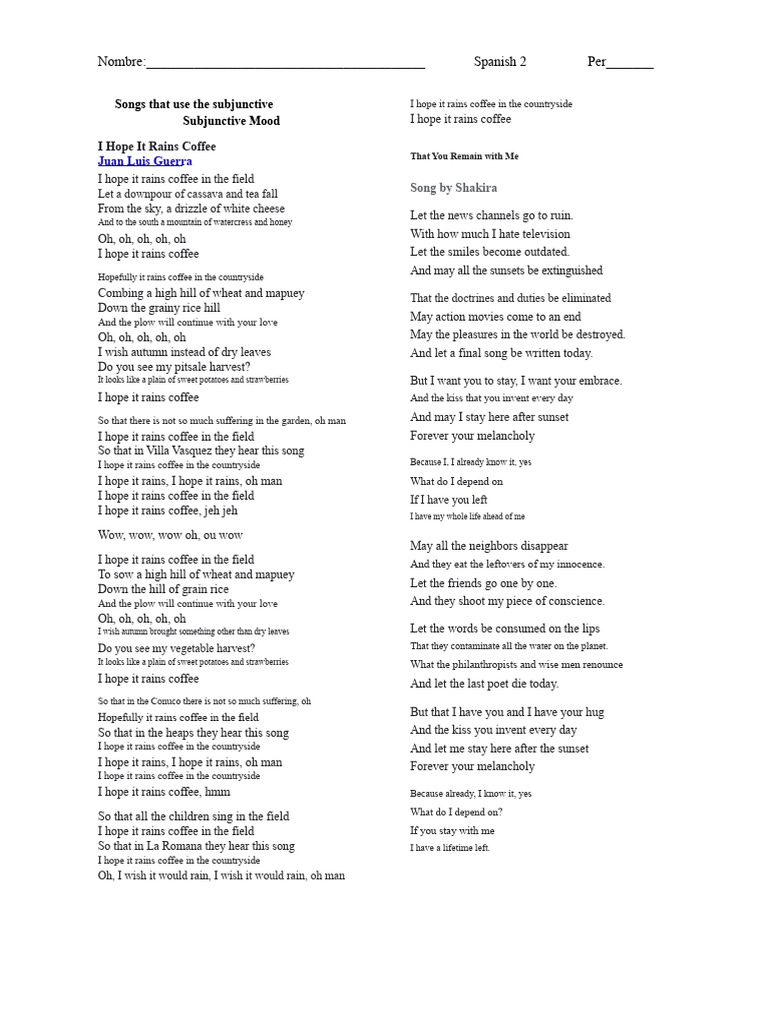 Subjunctive Mood in Spanish Songs | PDF | Agriculture