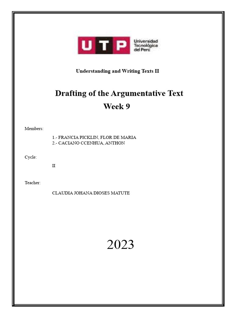 Week 09 - Topic 01 - Assignment - Writing the argumentative text | PDF ...