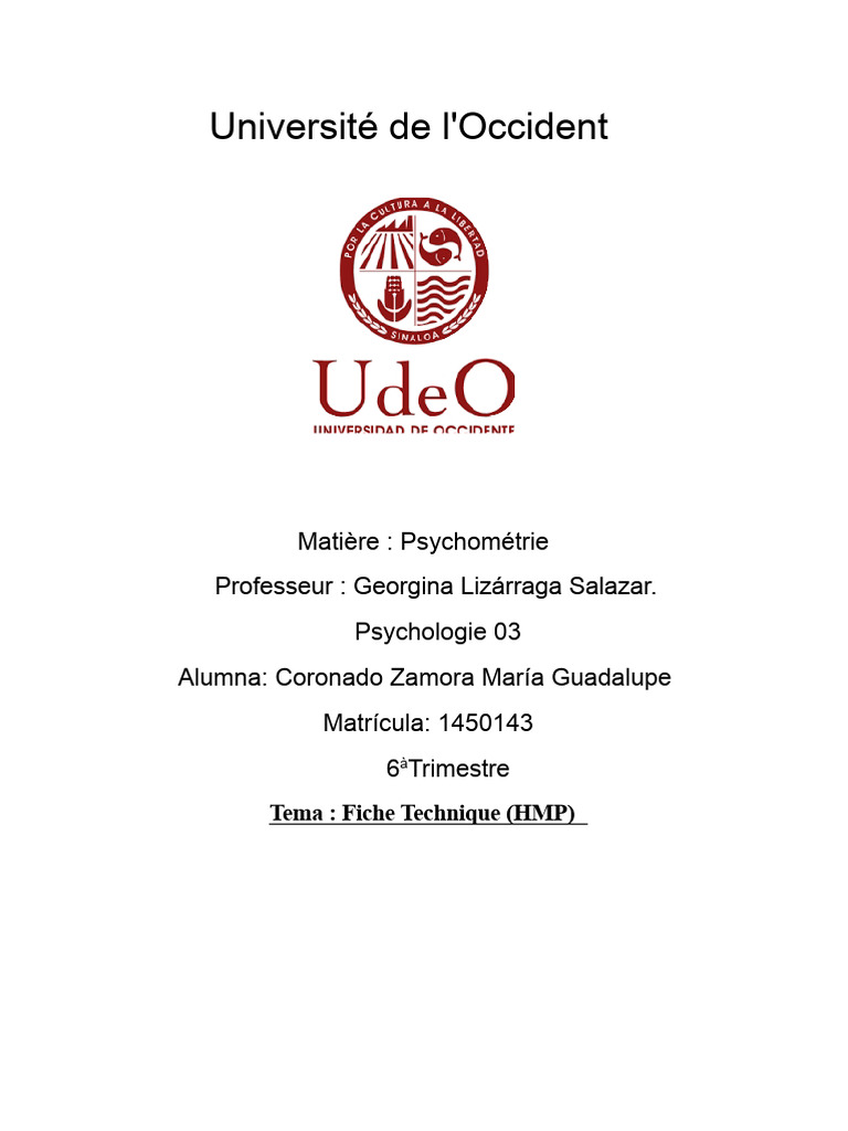 Fiche Technique du Test HMP en Psychométrie | PDF | Psychométrie ...