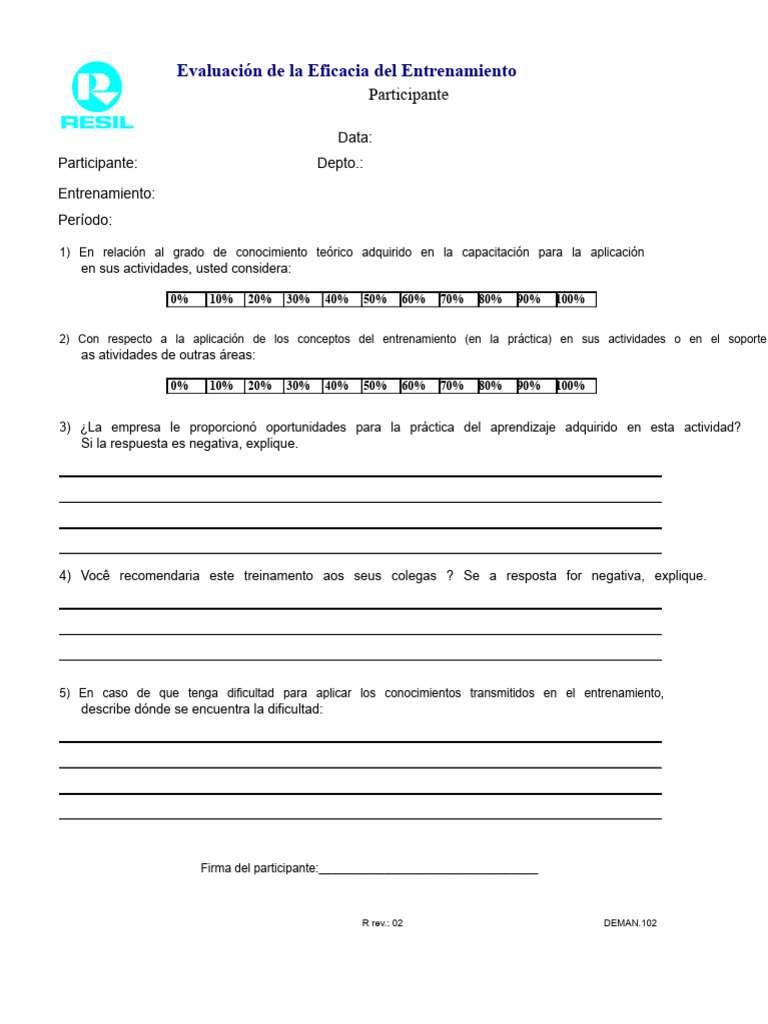 Evaluación de Eficacia ENTRENAMIENTO (Participante) | PDF