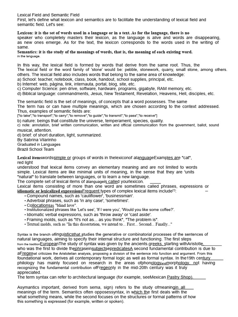 Lexical Field and Semantic Field | PDF | Semiotics | Lexicon
