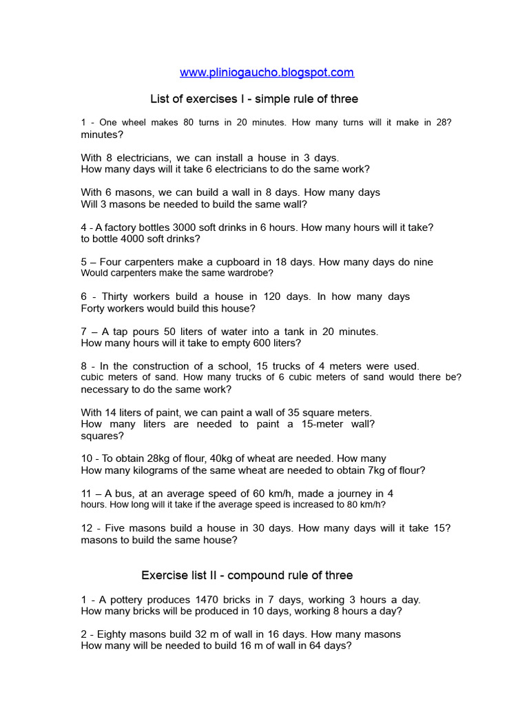 Exercises on Rule of Three Methods | PDF | Cakes | Litre