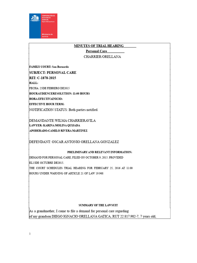 MINUTES A. PERSONAL CARE TRIAL | PDF | Child Custody | Justice