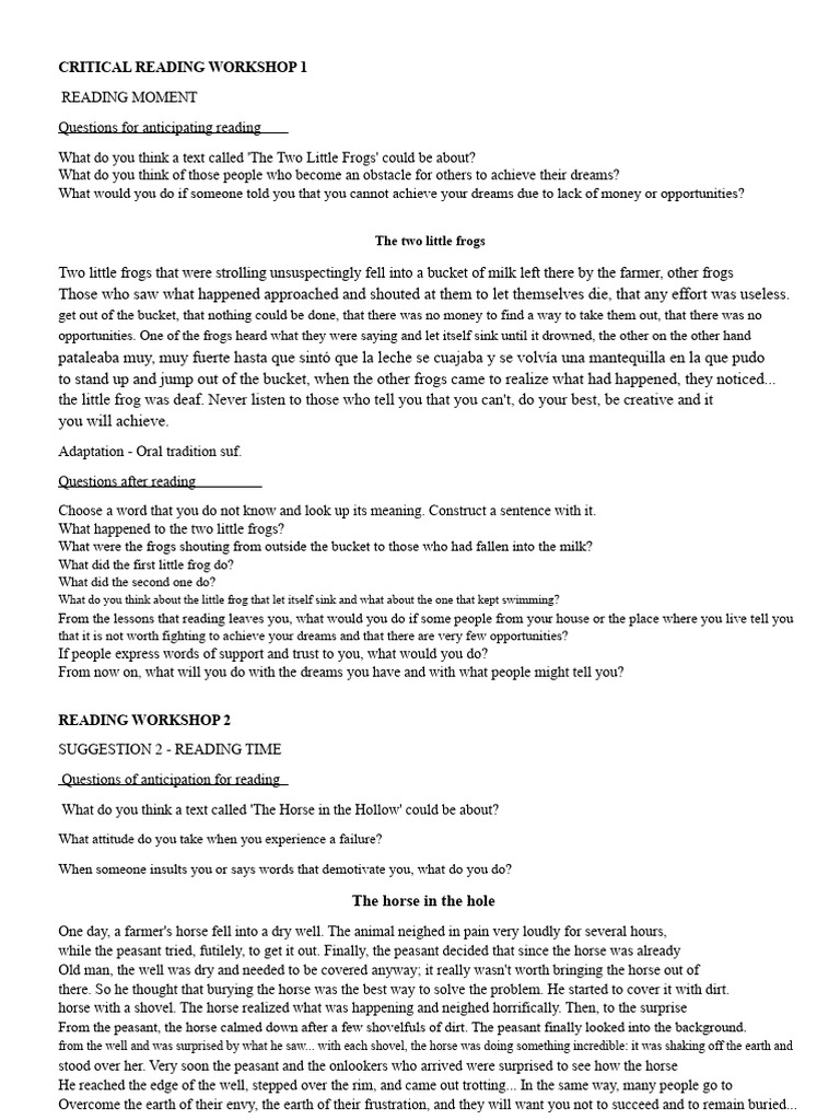 Critical Reading Workshops 8TH Grade 2022 | PDF | Pound (Mass) | Dances