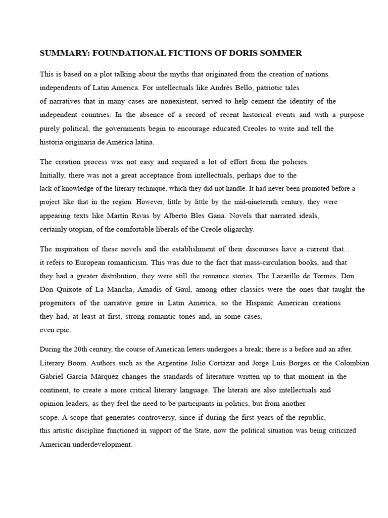 Summary of Foundational Fictions by Doris Sommer | PDF | Novels | Latin ...