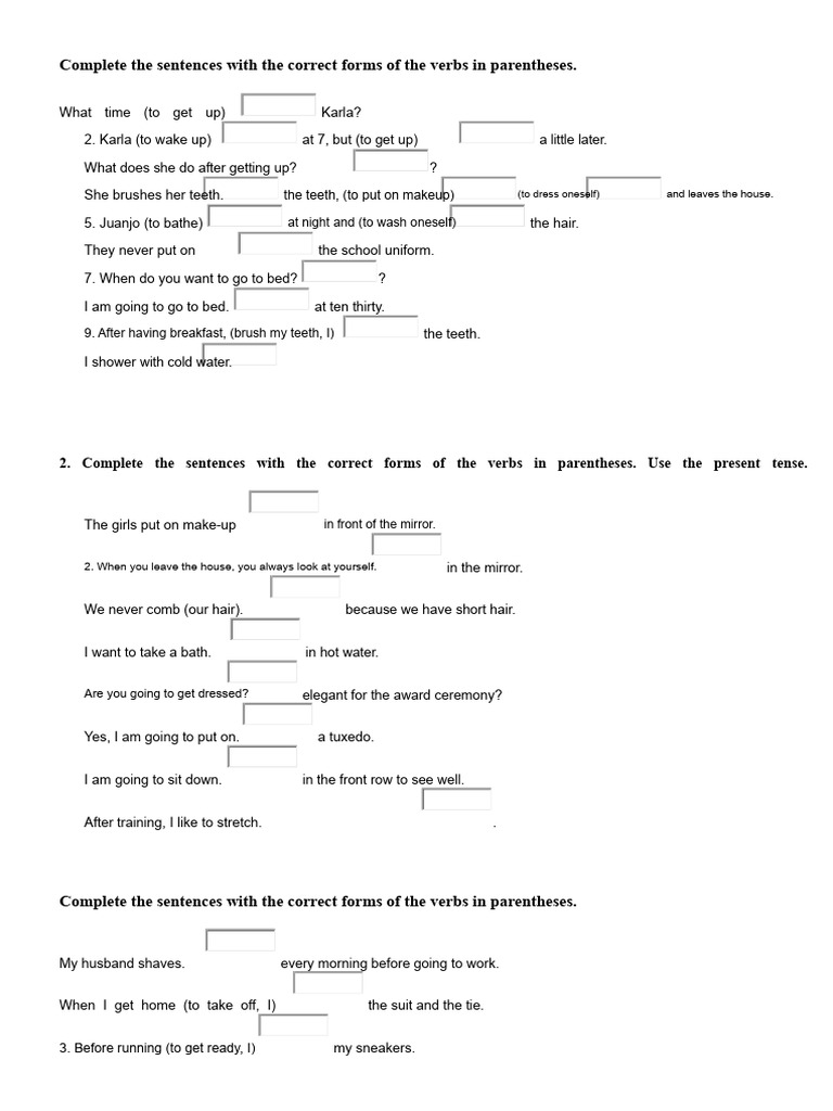 Complete The Sentences With The Correct Forms of The Verbs in ...