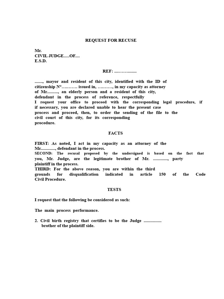 Request for Judge Recusal in Civil Case | PDF