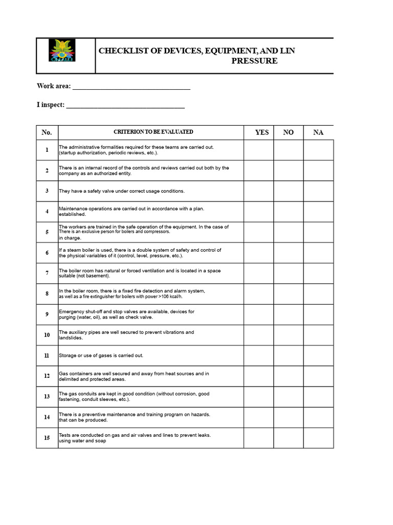 Checklist For Pressure Equipment and Gases | PDF