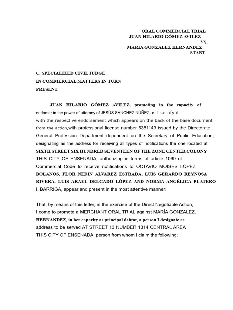Oral Commercial Trial: Gómez vs. Hernández | PDF | Interest | Judgment ...