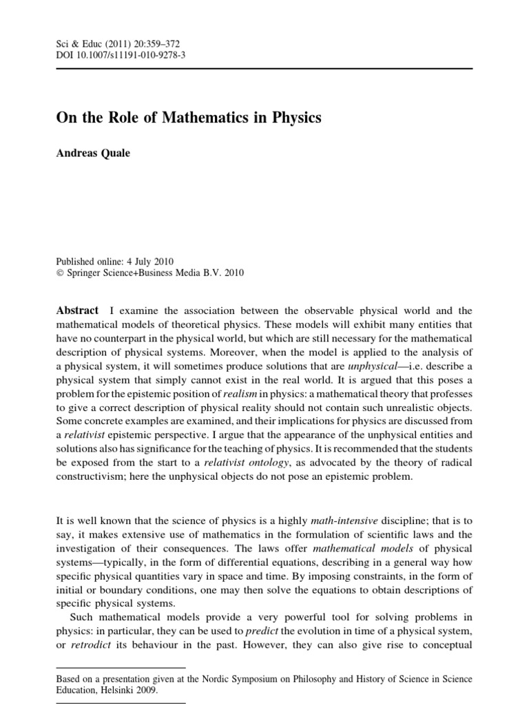 On The Role of Mathematics in Physics | PDF | Numbers | Axiom