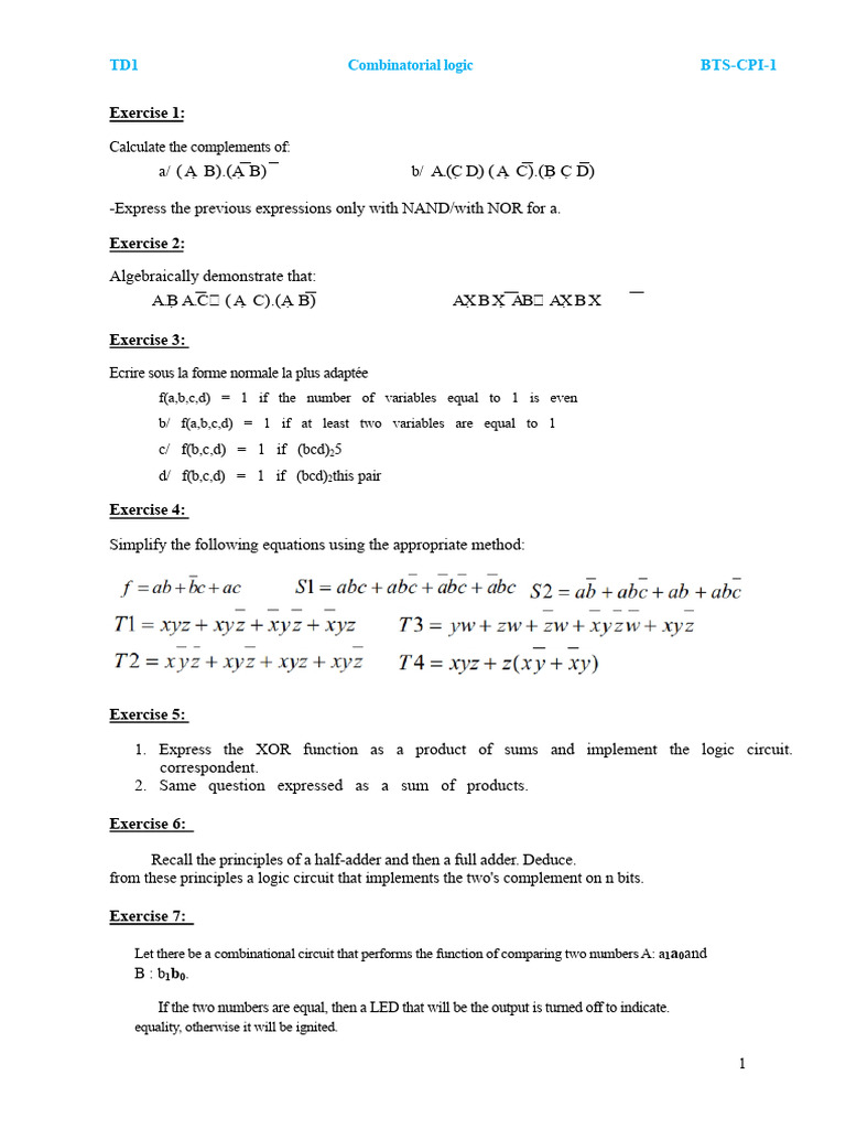 TD2 motorization - Combinatorial logic | PDF | Mathematics ...