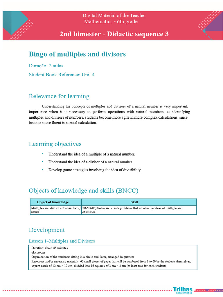 Bingo Multiples and Divisors | PDF | Numbers | Multiplication