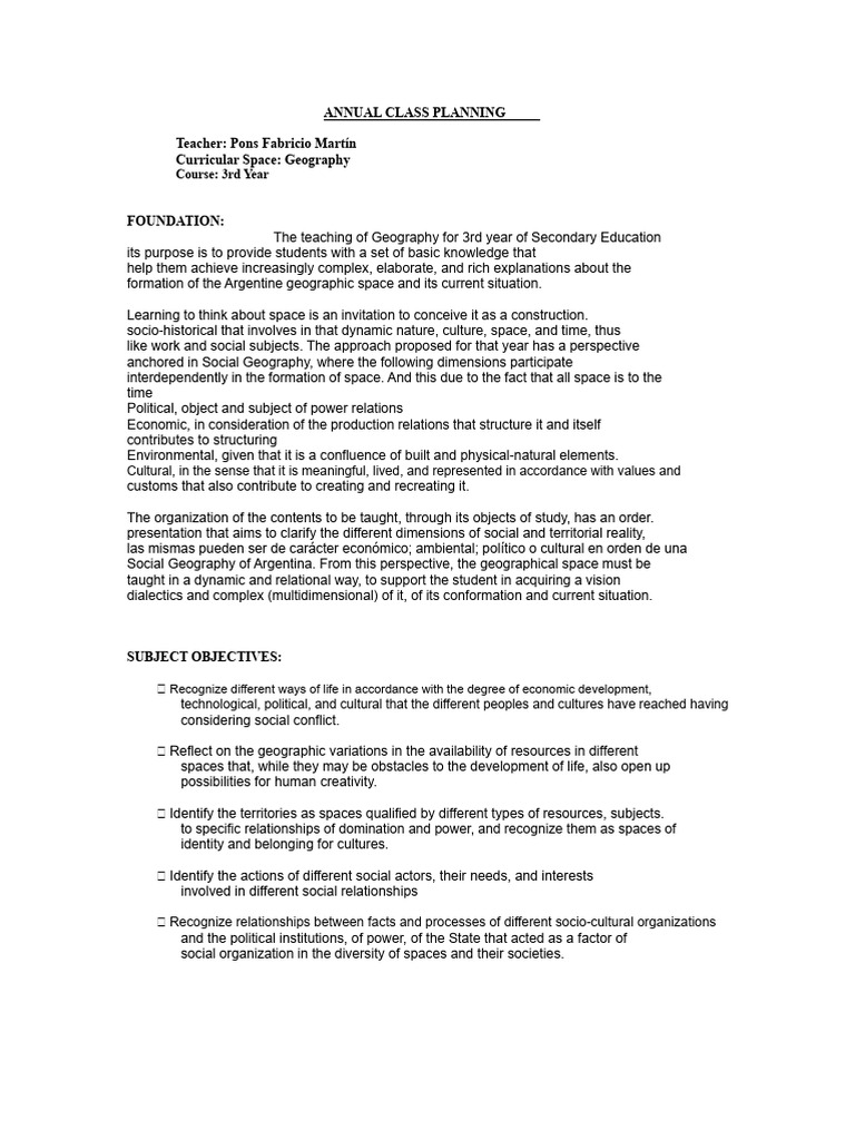 3rd Grade Geography Planning | PDF | Learning | Knowledge