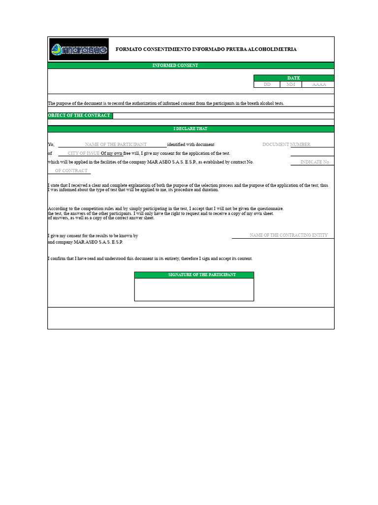 Informed Consent for Alcohol Testing | PDF