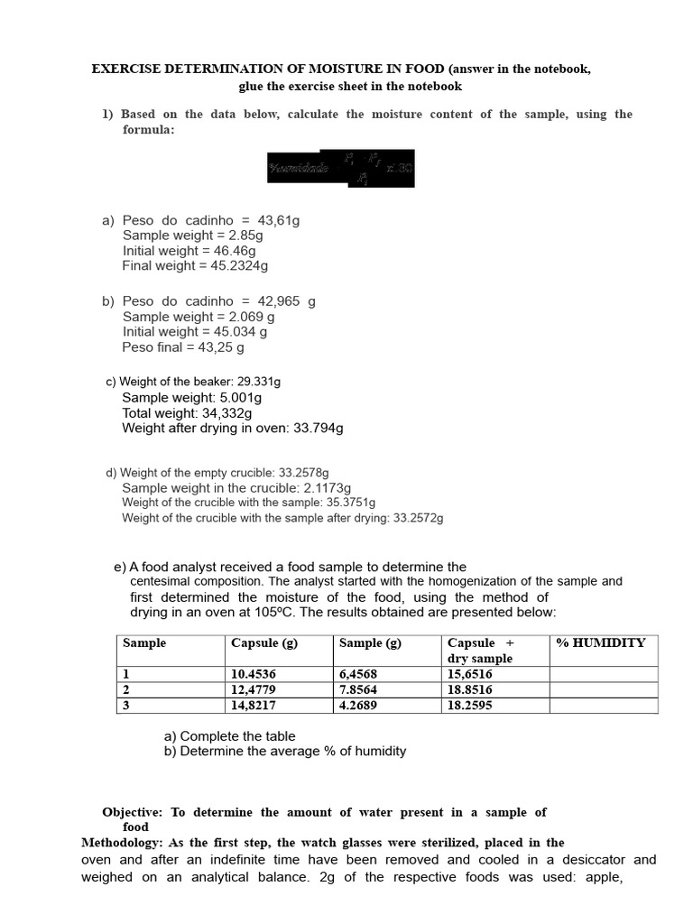 Moisture Content Calculation in Food | PDF | Humidity