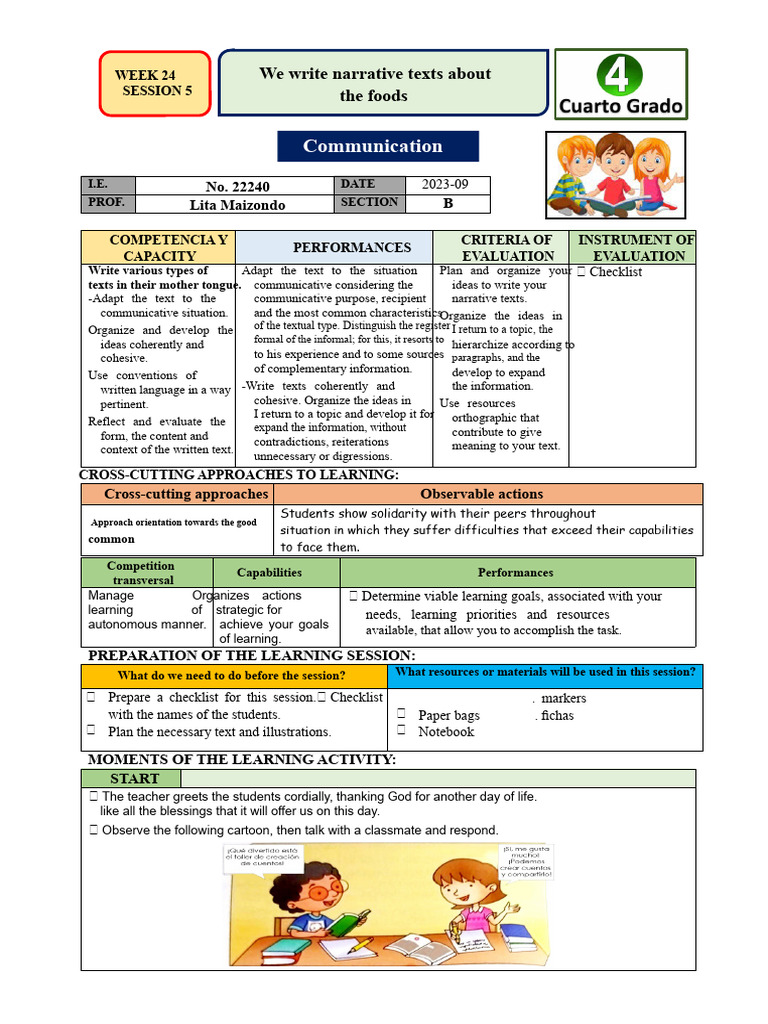 We Write Narrative Texts About Food | PDF | Narrative | Learning