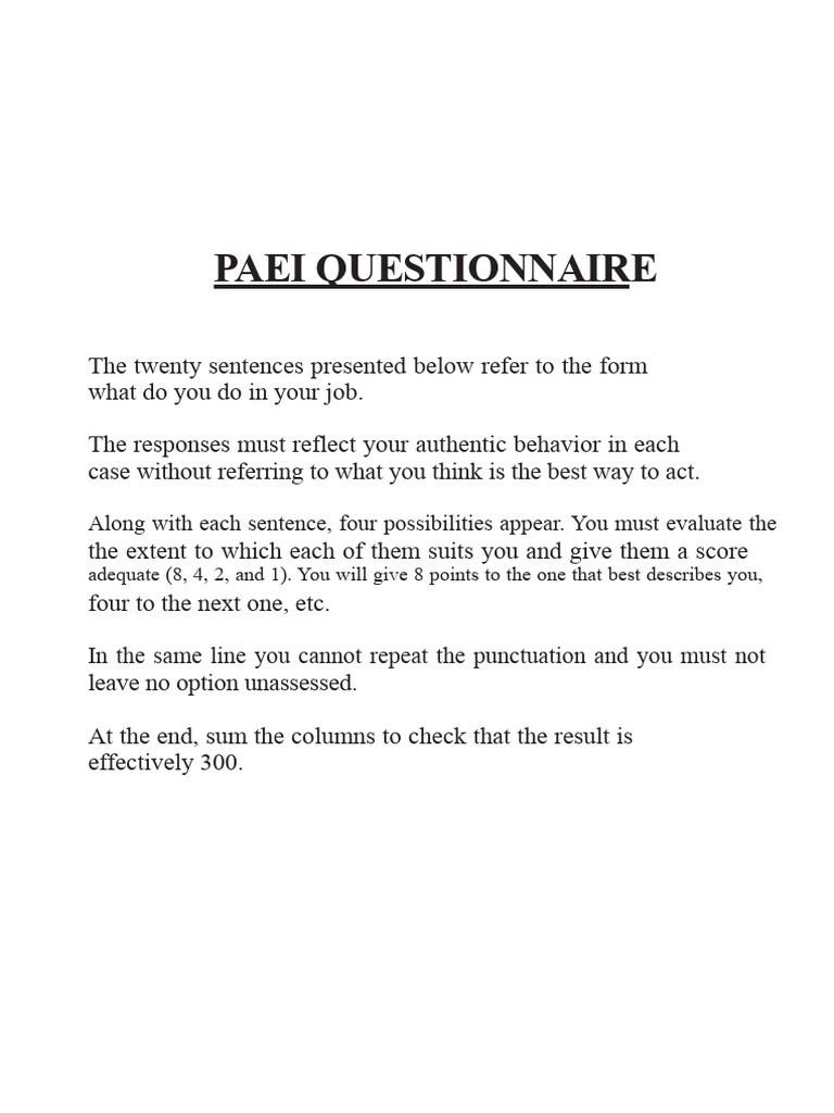 Paei Questionnaire and Instructions | PDF | Customer | Value (Economics)