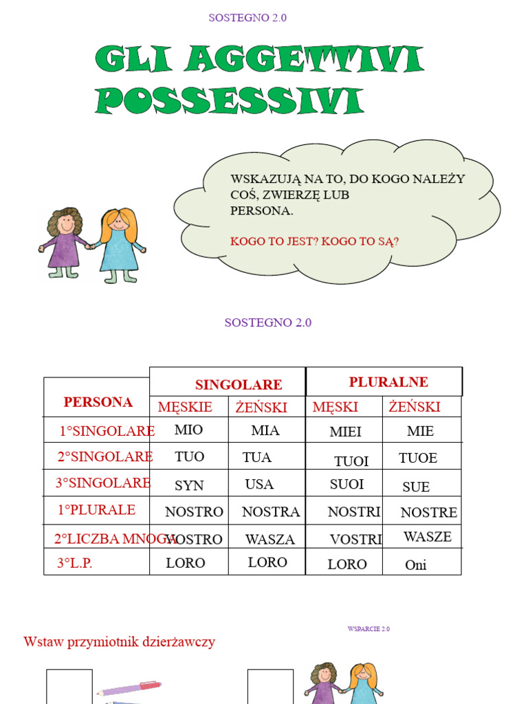 Przymiotniki dzierżawcze materiały dydaktyczne dla szkoły podstawowej 1 | PDF