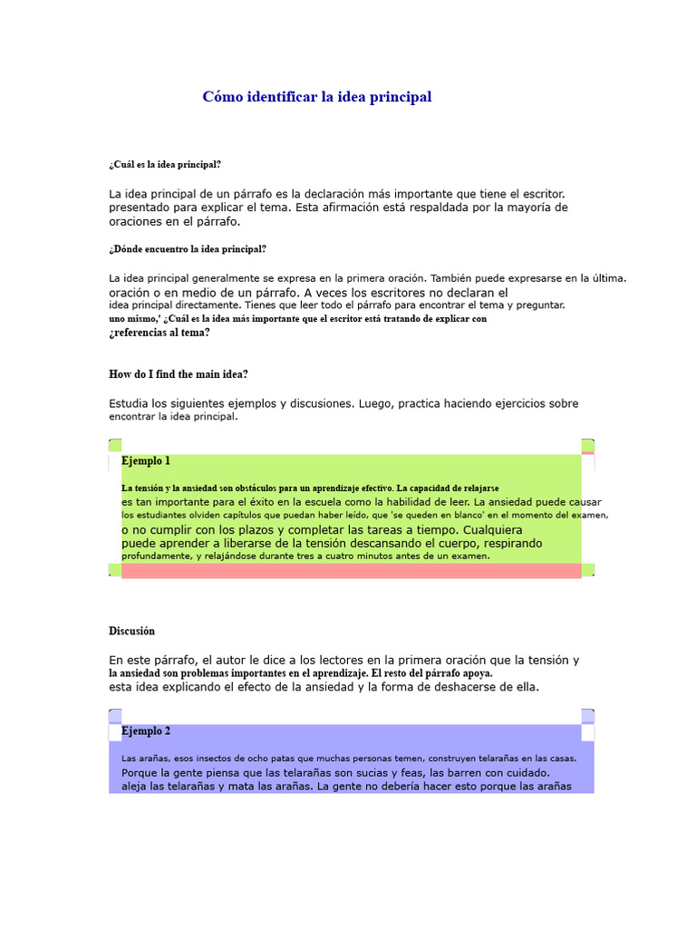 Cómo Identificar La Idea Principal | PDF | Araña