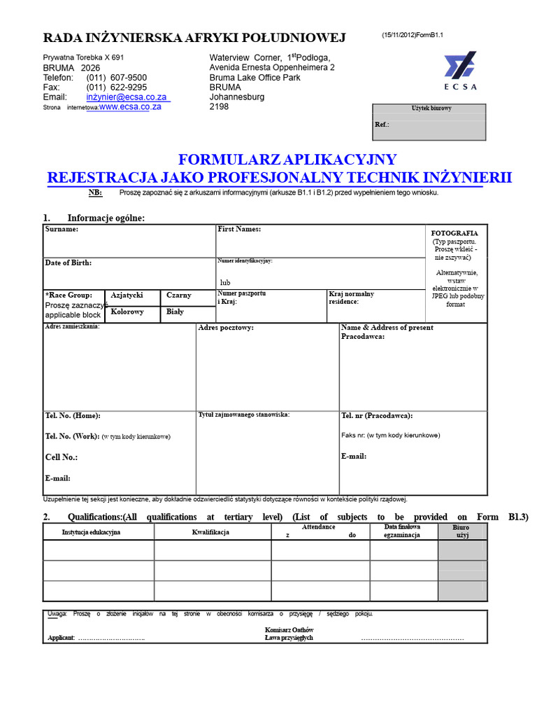1B ECSA Technolog Application Form | PDF