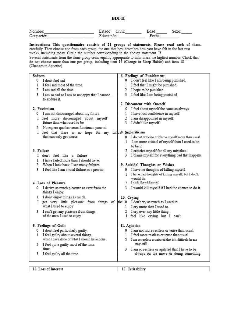 Beck-II Protocol and Scales | PDF | Major Depressive Disorder ...