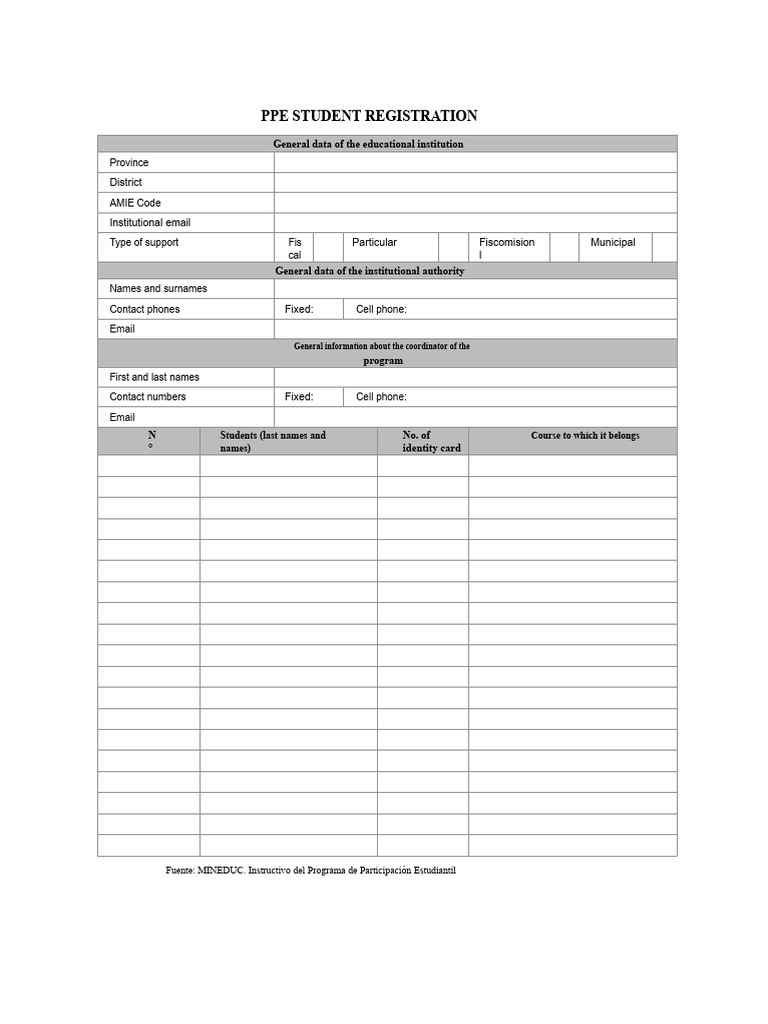 PPE Student Registration Form Guide | PDF
