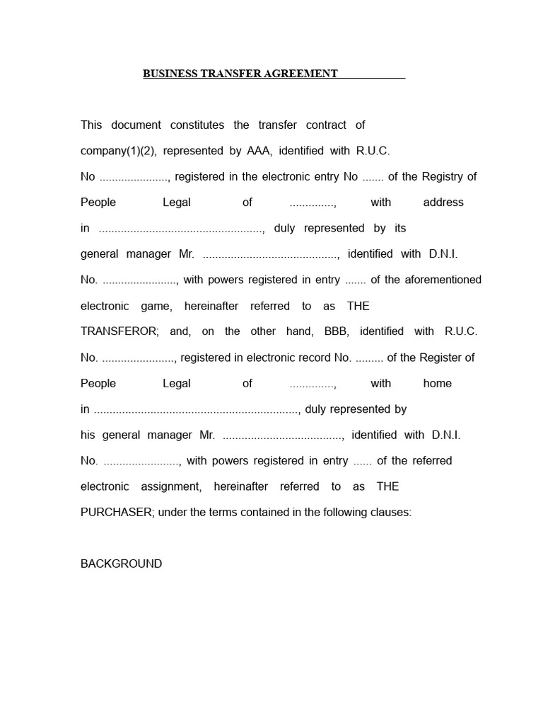 Business Transfer Agreement Template | PDF | Arbitration | Business Law