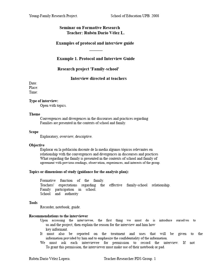 2 Examples of Protocol and Guidelines For Interviews and Observations ...