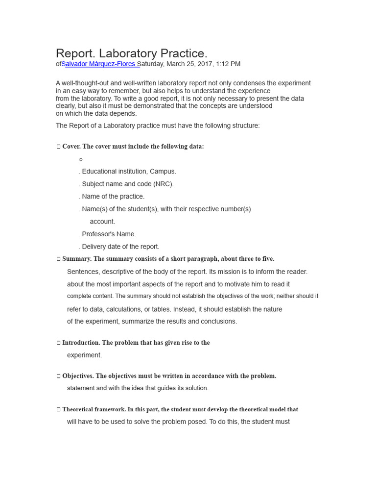 Laboratory Practice Report | PDF | Experiment | Data