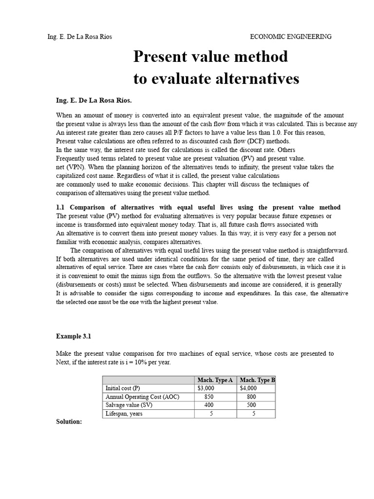 Present Value Method For Evaluating Alternatives | PDF | Present Value ...