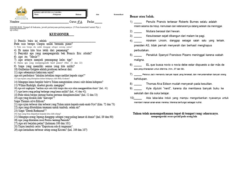 KUESIONER Menyerah tidak pernah | PDF