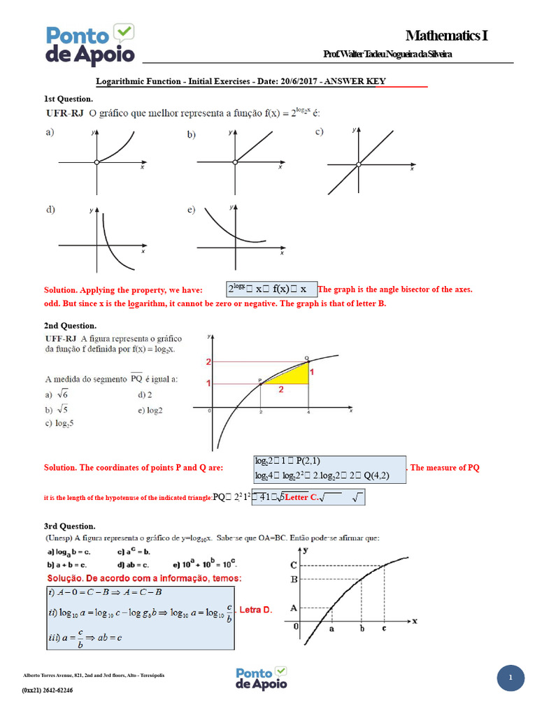 Logarithmic Functions Exercises Answer Key | PDF | Elementary Geometry ...