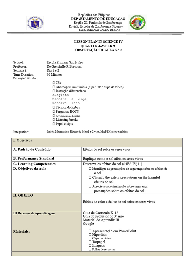 Quarto trimestre, semana 9 - Ciências IV | PDF | Sol | Tempo