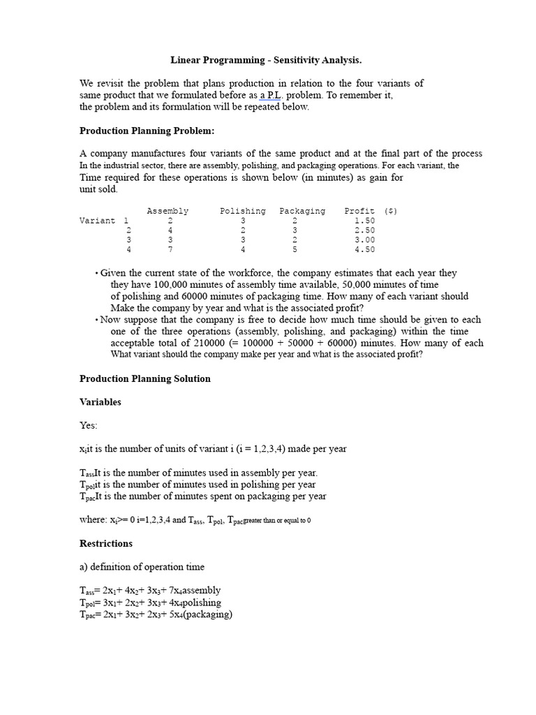 Example of Sensitivity Analysis | PDF | Mathematical Optimization ...