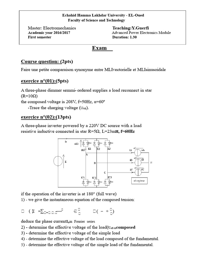 Electromechanics Exam: Power Electronics | PDF