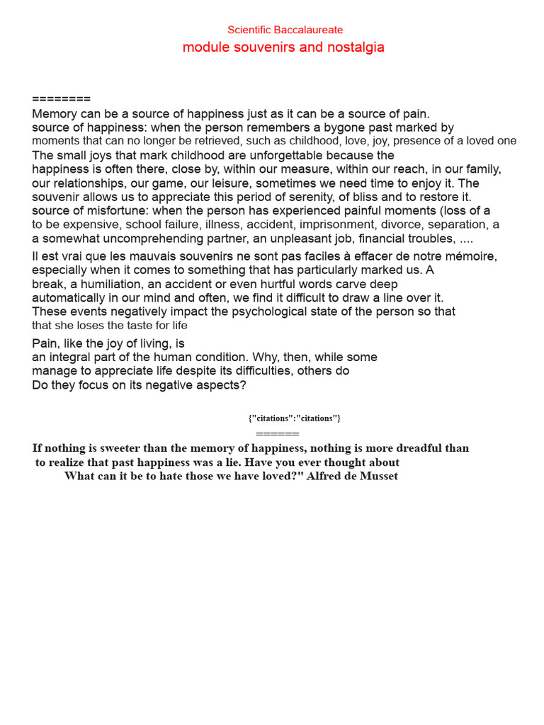 Your Course Summary: Memories and Nostalgia | PDF
