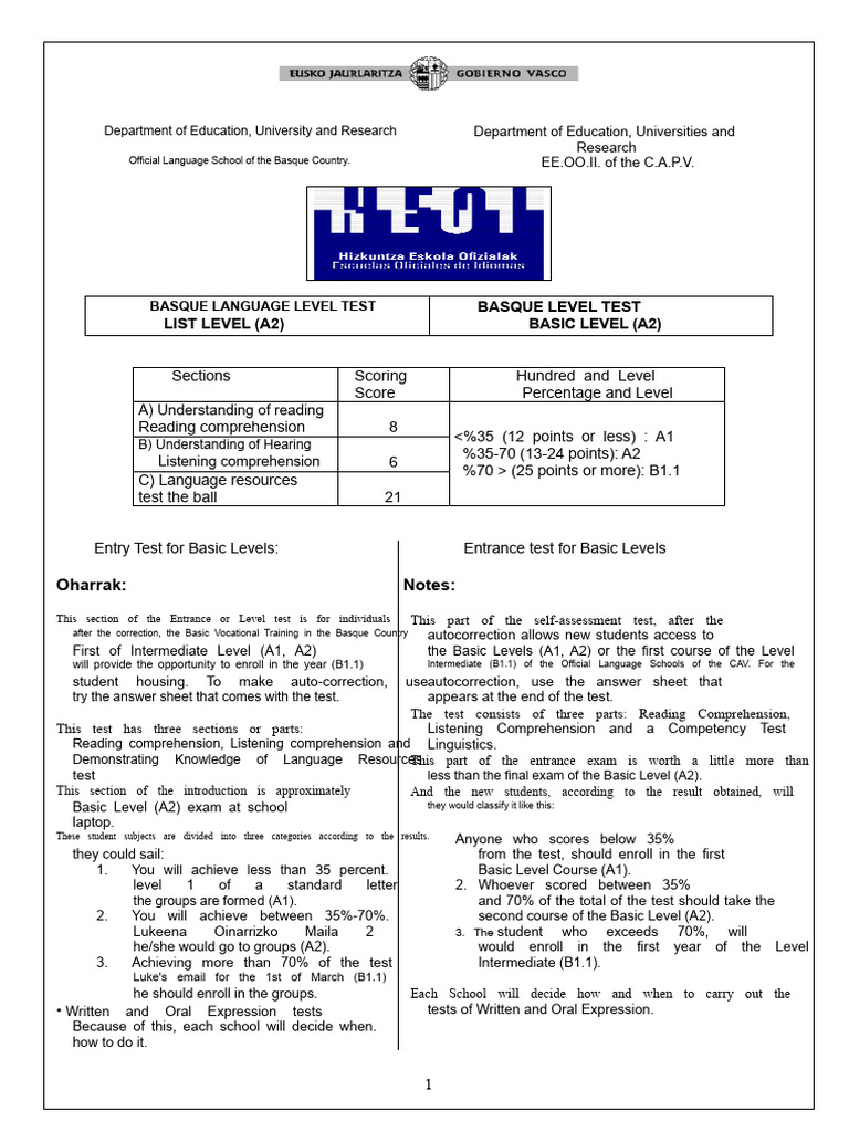 Level A2 Basque Test | PDF