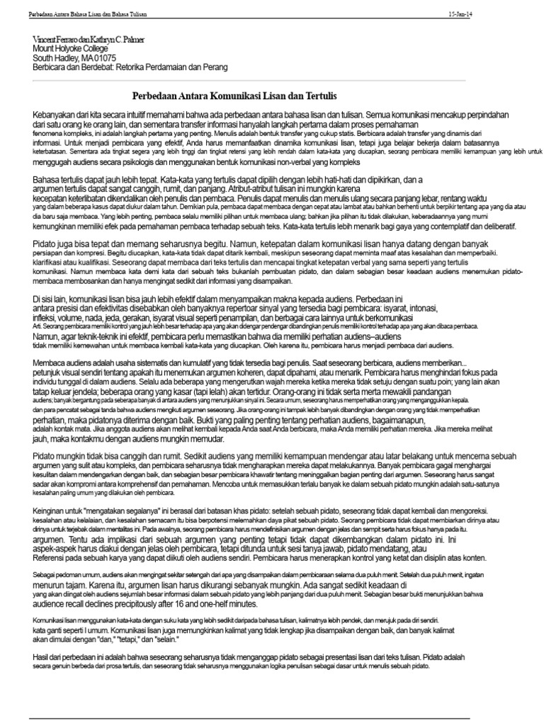 Perbedaan Bahasa Lisan dan Tulisan | PDF