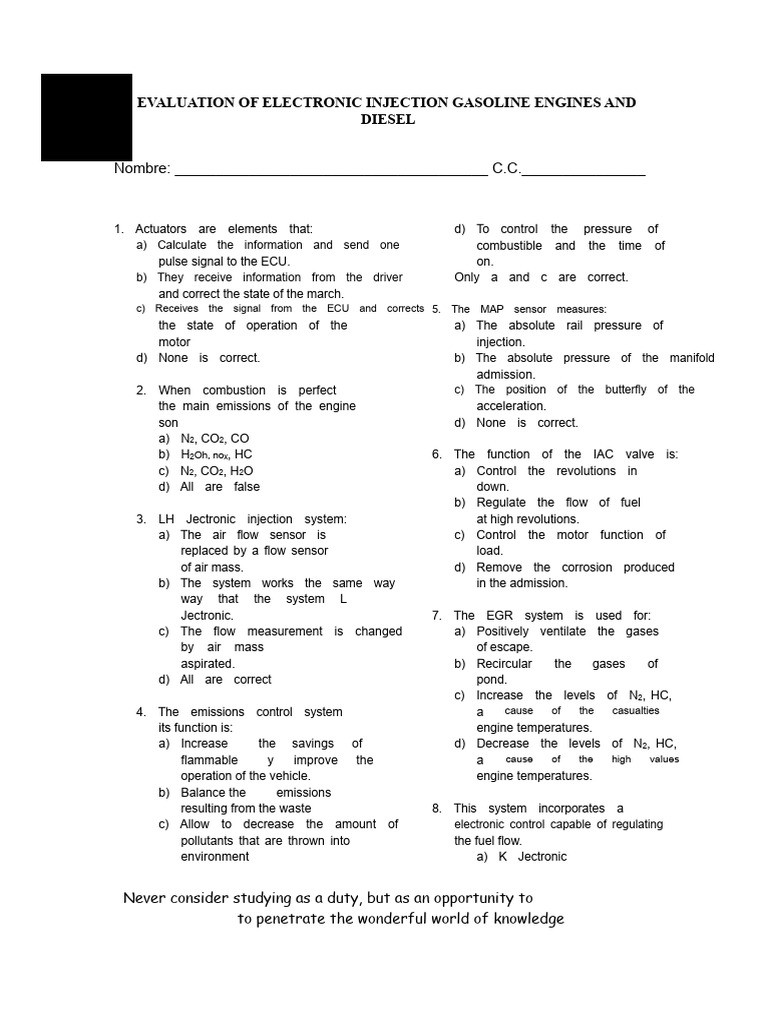 Evaluation of Electronic Injection Gasoline and Diesel Engines | PDF ...