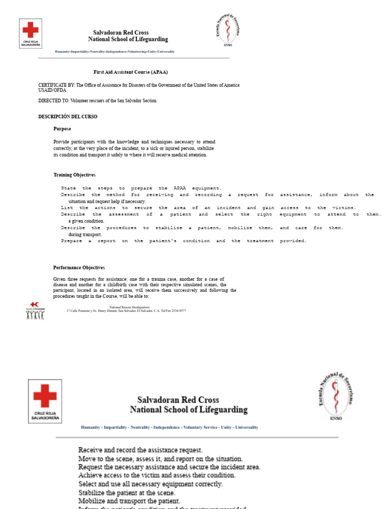 APAA ENSO Course Budget | PDF | First Aid | Health Care