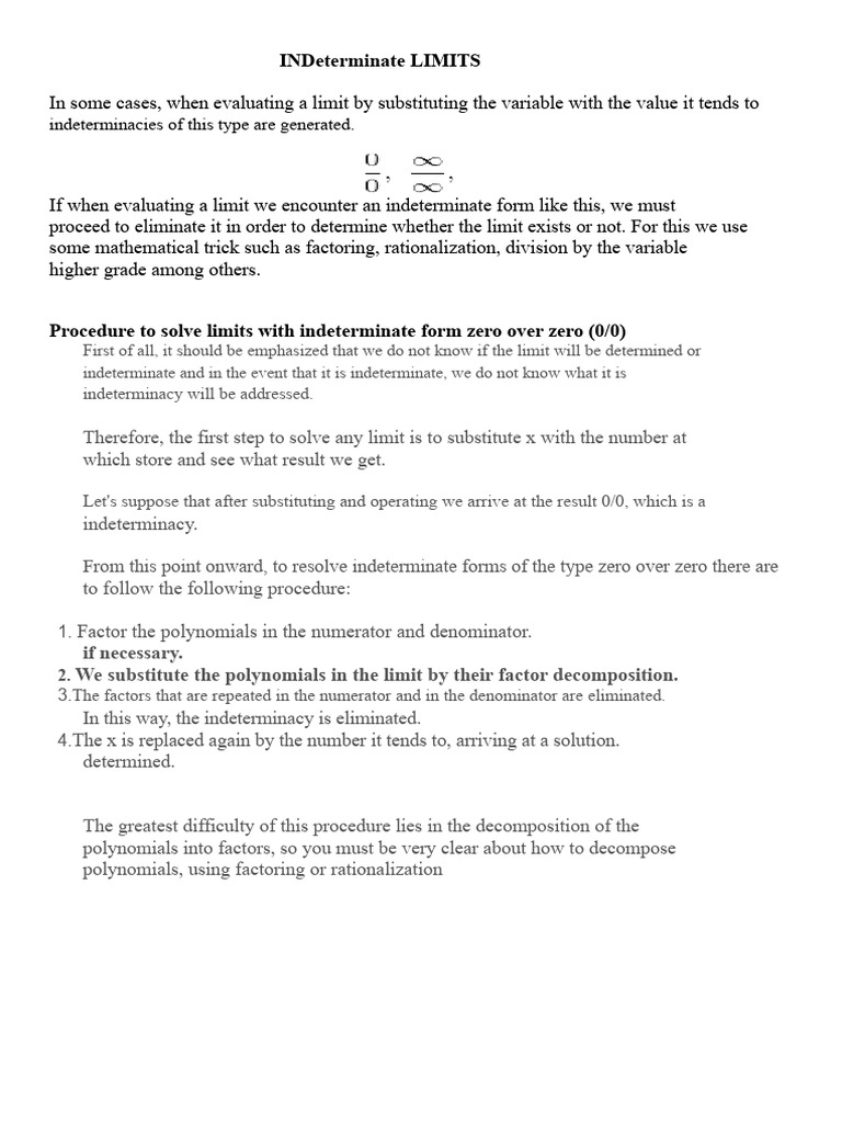 INDeterminate LIMITS. I (1) | PDF | Factorization | Polynomial