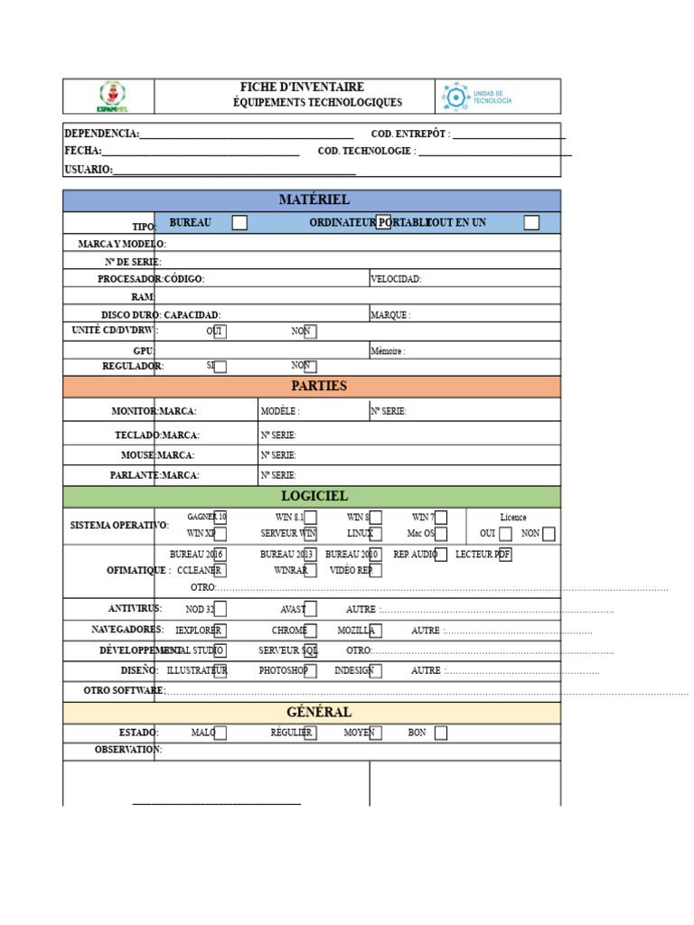 Fiche d'inventaire des équipements tech | PDF | Plate-forme ...