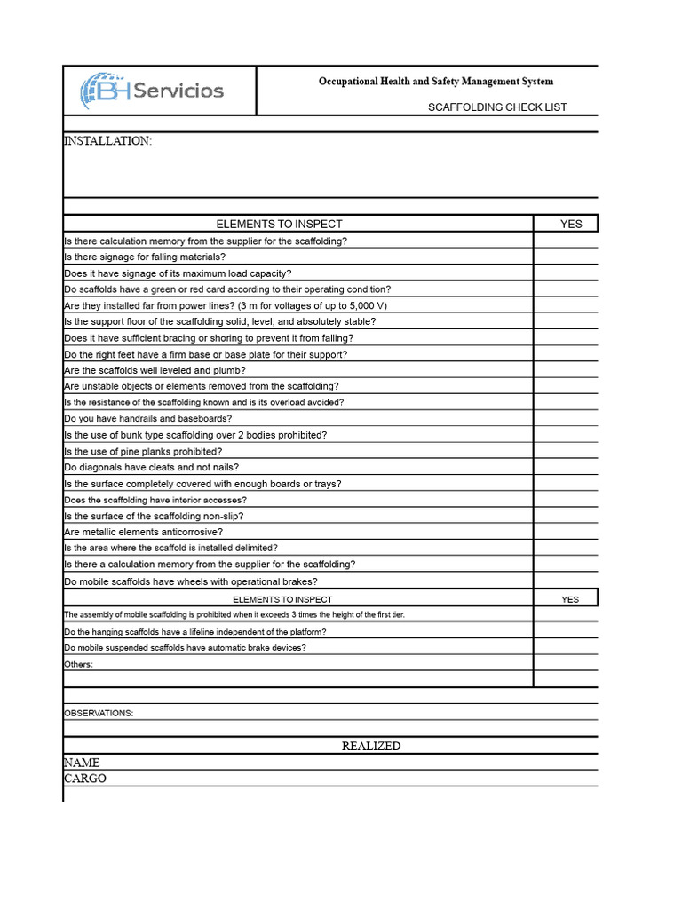 Scaffolding checklist | PDF | Scaffolding | Manufactured Goods