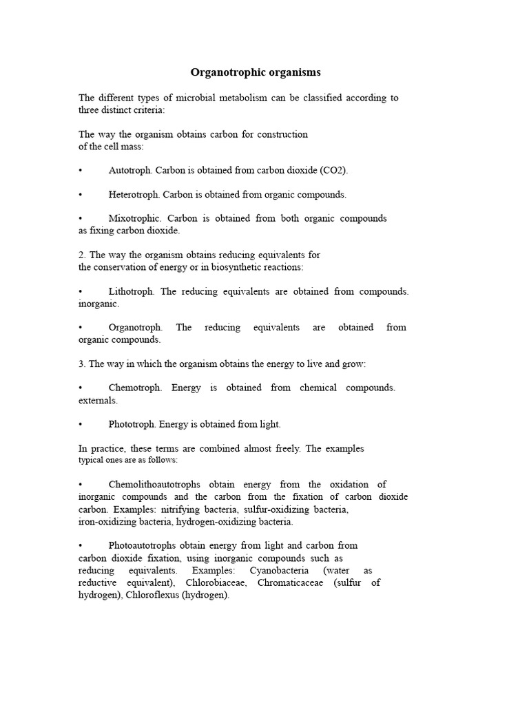Organotrophic Organisms.docx | PDF | Cellular Respiration | Metabolism