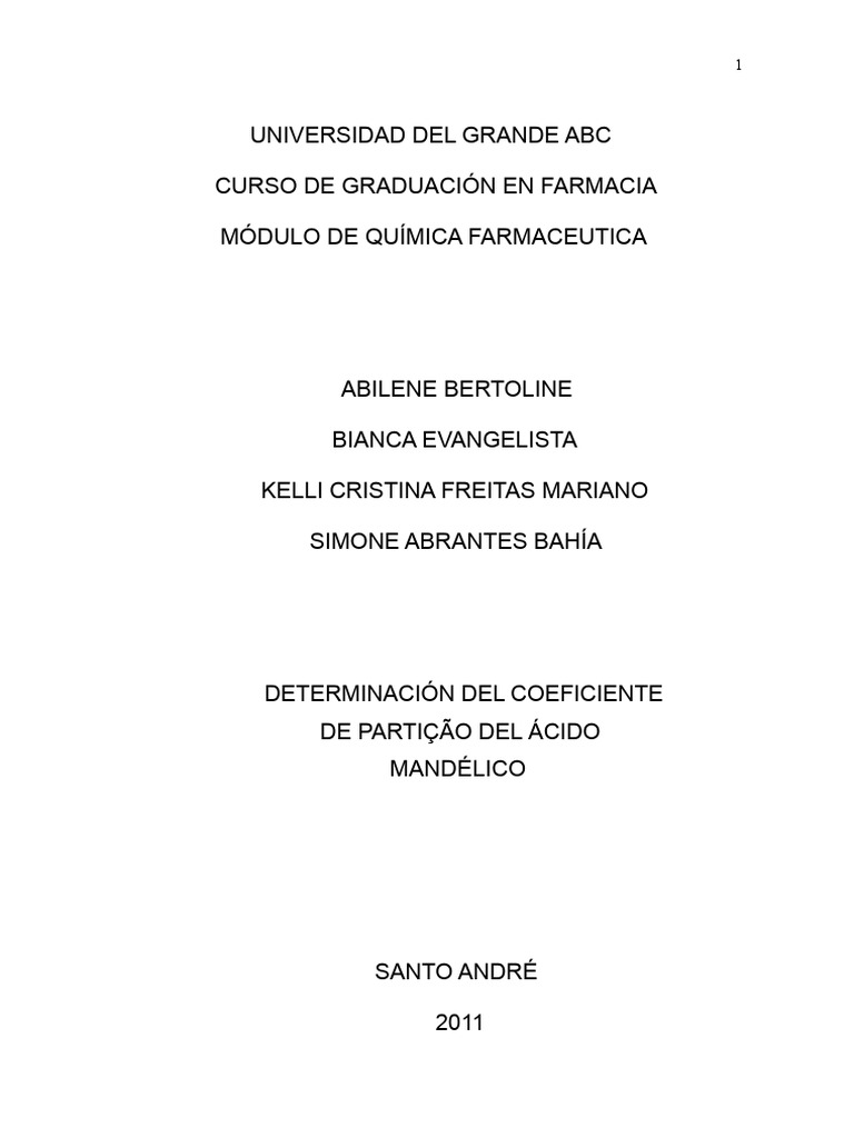 Coeficiente de Partición del Ácido Mandélico | PDF | Valoración | Química