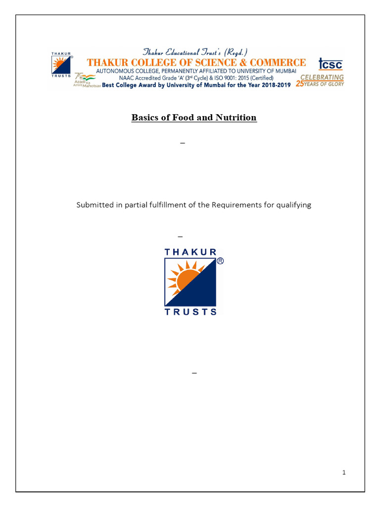 Food and Nutrition Basics Report | PDF | Foods | Nutrition
