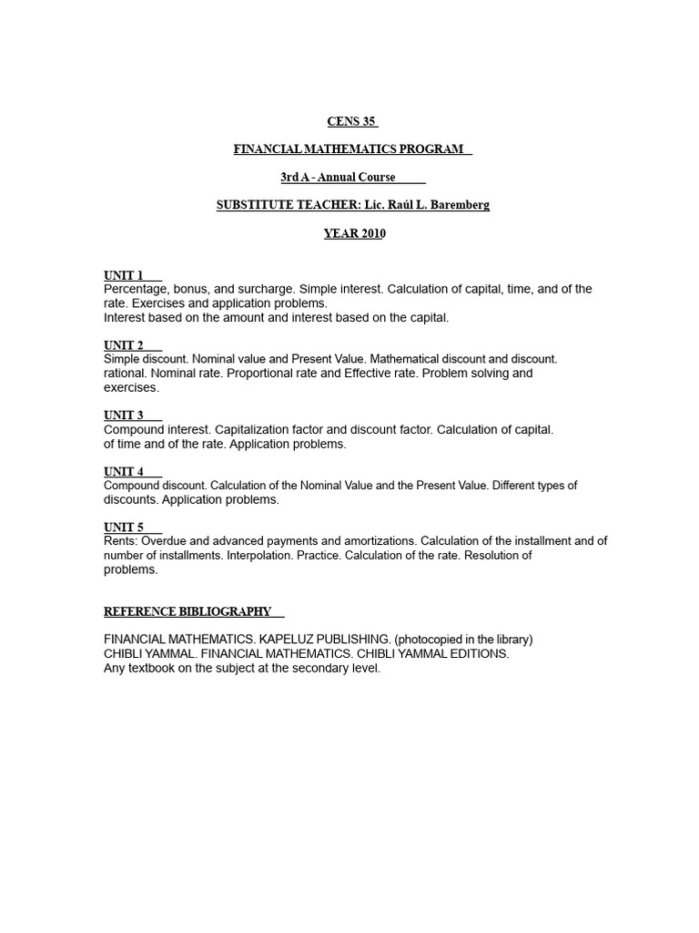 Financial Mathematics Plan | PDF | Present Value | Interest